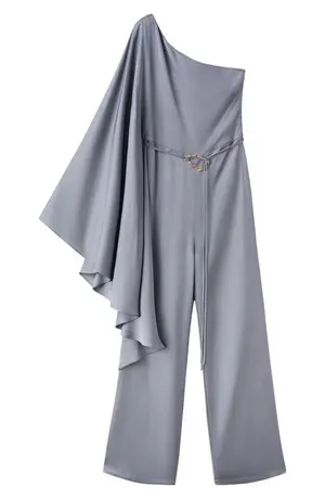 Mango Drapey Asymmetric One-shoulder Jumpsuit - Blue
