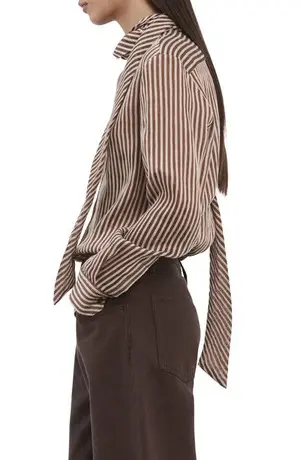 Mango Striped Tie Neck Top