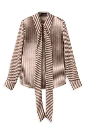 Mango Striped Tie Neck Top