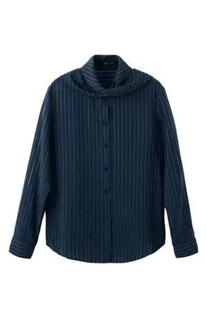 Mango Striped Tie Neck Top - Navy