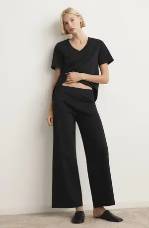 Mango Solid Cotton Pajama Pants - Black