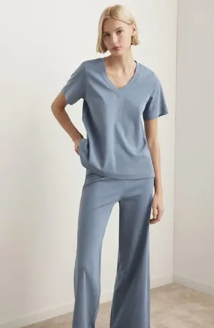 Mango Solid Cotton Pajama Pants