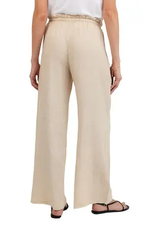 Bella Dahl Ruffle Waist Wide Leg Linen Pants - Linen Sand