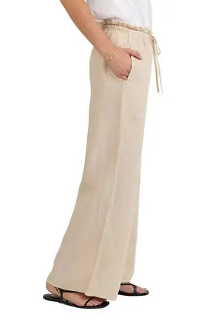 Bella Dahl Ruffle Waist Wide Leg Linen Pants - Linen Sand