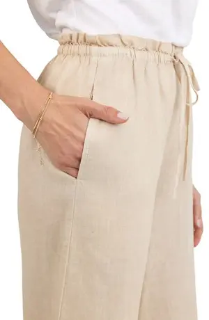 Bella Dahl Ruffle Waist Wide Leg Linen Pants - Linen Sand
