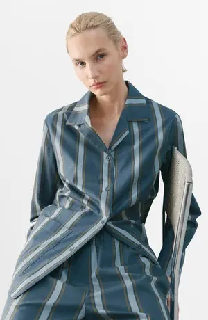 Mango Stripe Cotton Button-up Pajama Shirt