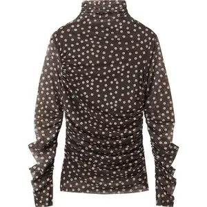 Mango Polka Dot Ruched Mesh Top