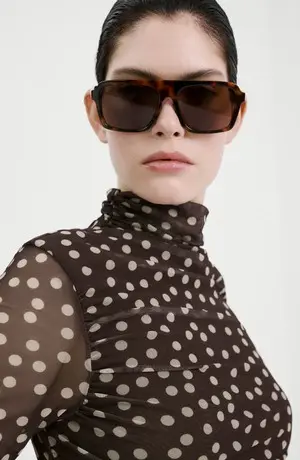 Mango Polka Dot Ruched Mesh Top