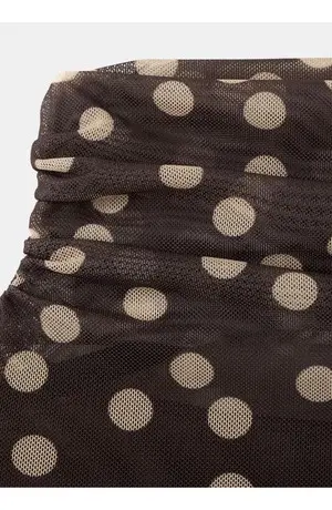 Mango Polka Dot Ruched Mesh Top