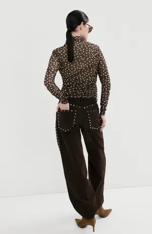 Mango Polka Dot Ruched Mesh Top