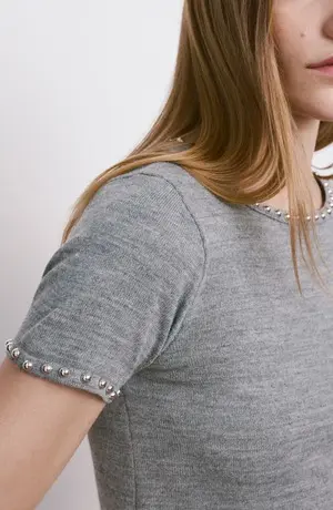 Mango Studded Short Sleeve Sweater