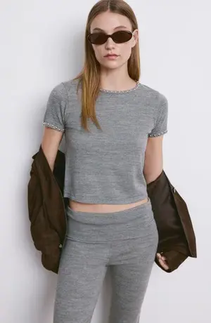 Mango Studded Short Sleeve Sweater