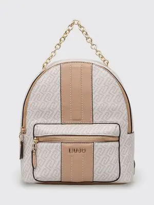 Liu Jo Grained Faux Leather Backpack With All-over Monogram - Beige