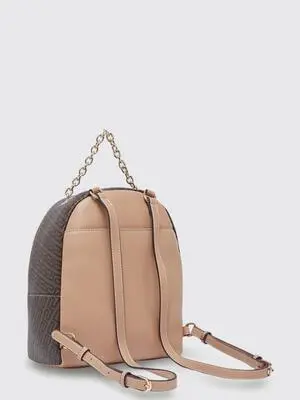 Liu Jo Grained Faux Leather Backpack With All-over Monogram - Brown
