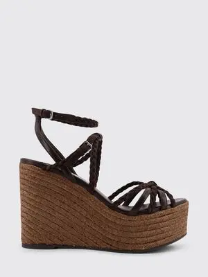 JIMMY CHOO Nyra Wedge Sandal In Woven Leather And Suede - Coffee