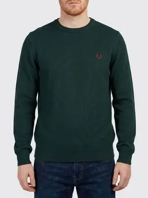Fred Perry Crew Neck Sweater With Embroidered Logo - Navy