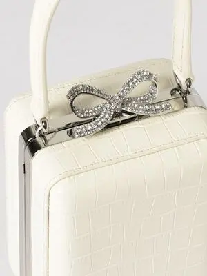 SELF-PORTRAIT Crocodile Print Leather Bag With Rhinestone Embellishment - Cream