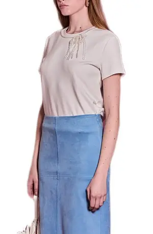 English Factory Imitation Pearl Trim Top