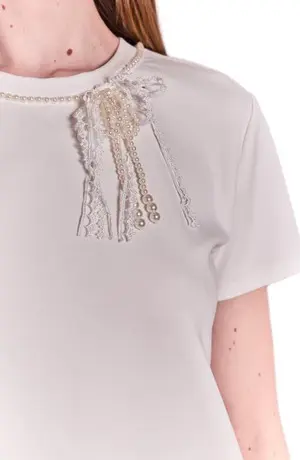 English Factory Imitation Pearl Trim Top