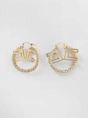 Elisabetta Franchi Tone Hoop Earrings With Crystal Embellishments - Gold