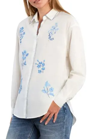 BILLY T Floral Embroidered Button-up Shirt - Bright White