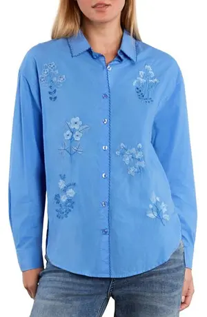 BILLY T Floral Embroidered Button-up Shirt - Provence Blue