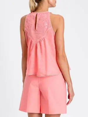 TWINSET Embroidered Sleeveless Linen & Cotton Top