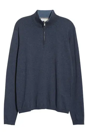 JACK VICTOR Daniel Quarter-zip Cotton Sweater - Washed Navy
