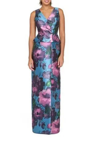 KAY UNGER Celeste Column Gown - Spring Aqua Multi