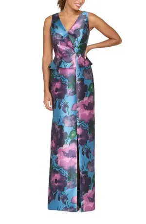 KAY UNGER Celeste Column Gown - Spring Aqua Multi