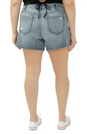 SILVER JEANS CO. Exposed Button Mid Rise Denim Boyfriend Shorts - Summers Beach