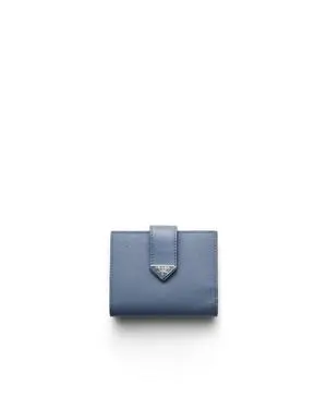 Prada Small Saffiano And Smooth Leather Wallet - Blue
