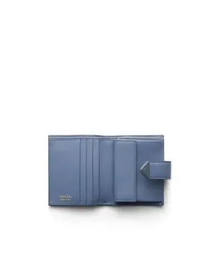 Prada Small Saffiano And Smooth Leather Wallet - Blue