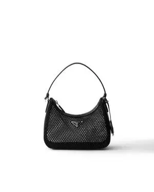 Prada Re-edition 2005 Mesh And Brushed Leather Bag - Black