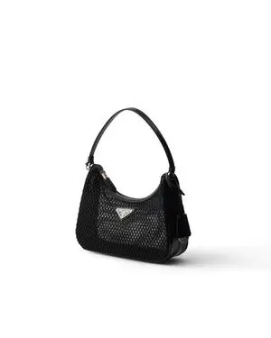 Prada Re-edition 2005 Mesh And Brushed Leather Bag - Black