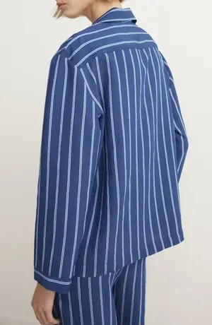 Mango Stripe Button-up Pajama Shirt - Indigo Blue