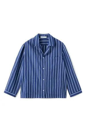 Mango Stripe Button-up Pajama Shirt - Indigo Blue