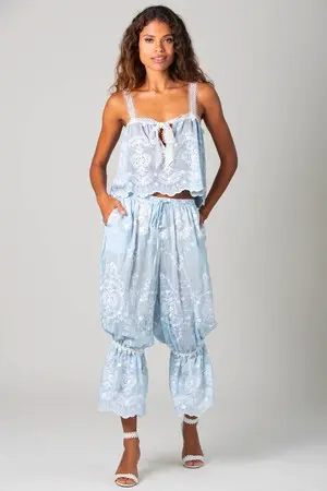 Miguelina Kaila Floating Flower Voile Embroidery Tank Top - Blue