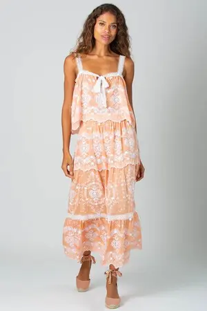 Miguelina Kaila Floating Flower Embroidery Tank Top - Yellow