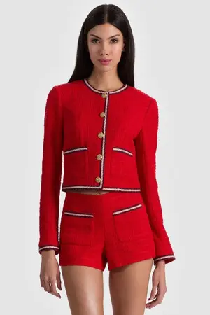 Alice + Olivia Avalon Shrunken Tweed Jacket - Red
