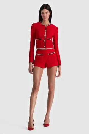 Alice + Olivia Avalon Shrunken Tweed Jacket - Red