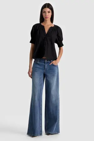 Alice + Olivia Thalia Embroidered Puff Sleeve Blouse