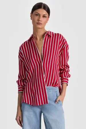 Alice + Olivia Dimitra Oversized Striped Button Down Shirt - Stripe