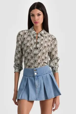 Alice + Olivia Willa Staceface Silk Blouse - Denim