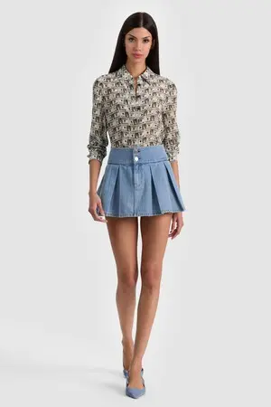 Alice + Olivia Willa Staceface Silk Blouse - Denim