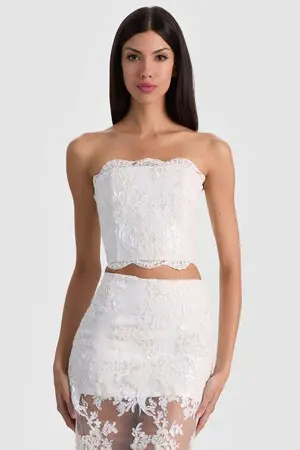 Alice + Olivia Embellished Lace Bandeau Top