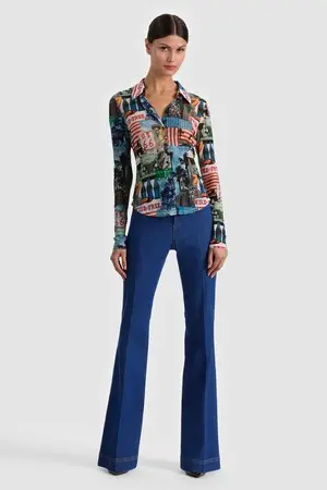 Alice + Olivia Jade Mesh Button Down Shirt - Violet