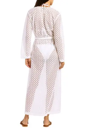 Seafolly Tie Belt Long Sleeve Sheer Lace Cover-up