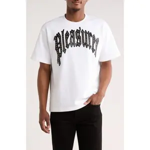 PLEASURES Twitch Leather Appliqué & Rhinestone T-shirt - White