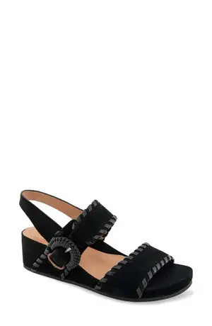 Gentle Souls Slingback Wedge Sandal - Black Suede